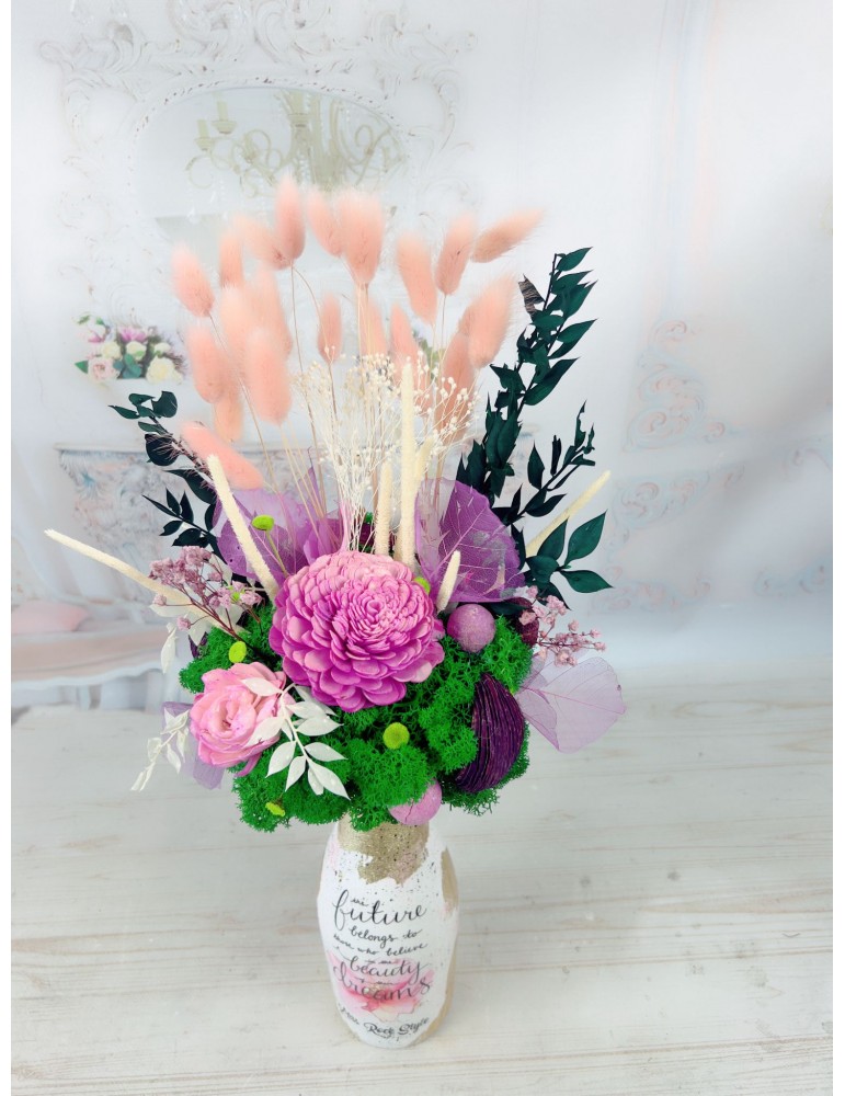 Cadou pentru femei - flori si sticla personalizata Taxa urgenta (+50 ...