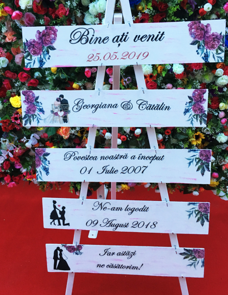 Stativ nunta personalizat cu tematica bujori Taxa urgenta (+50 RON) Am ...