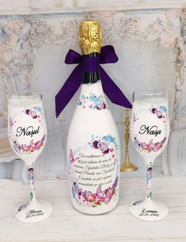 Sticla si pahare personalizate - cadou nasi botez Taxa urgenta (+50 RON ...