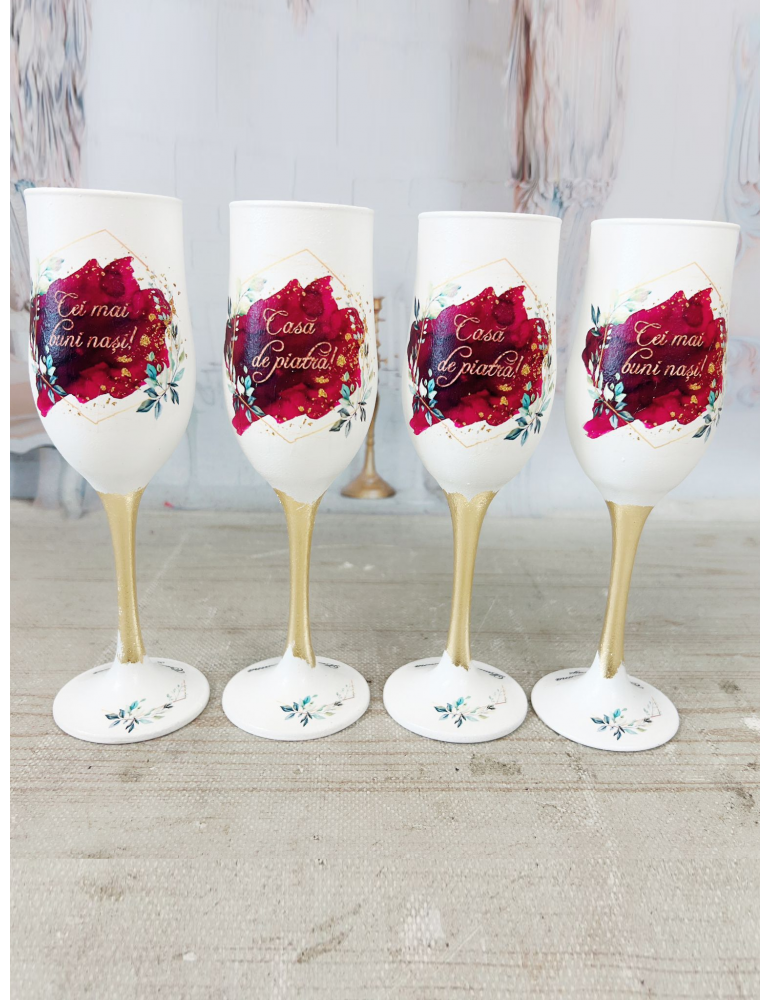 Pahare nunta personalizate pentru miri si nasi cu nuante burgundy si ...