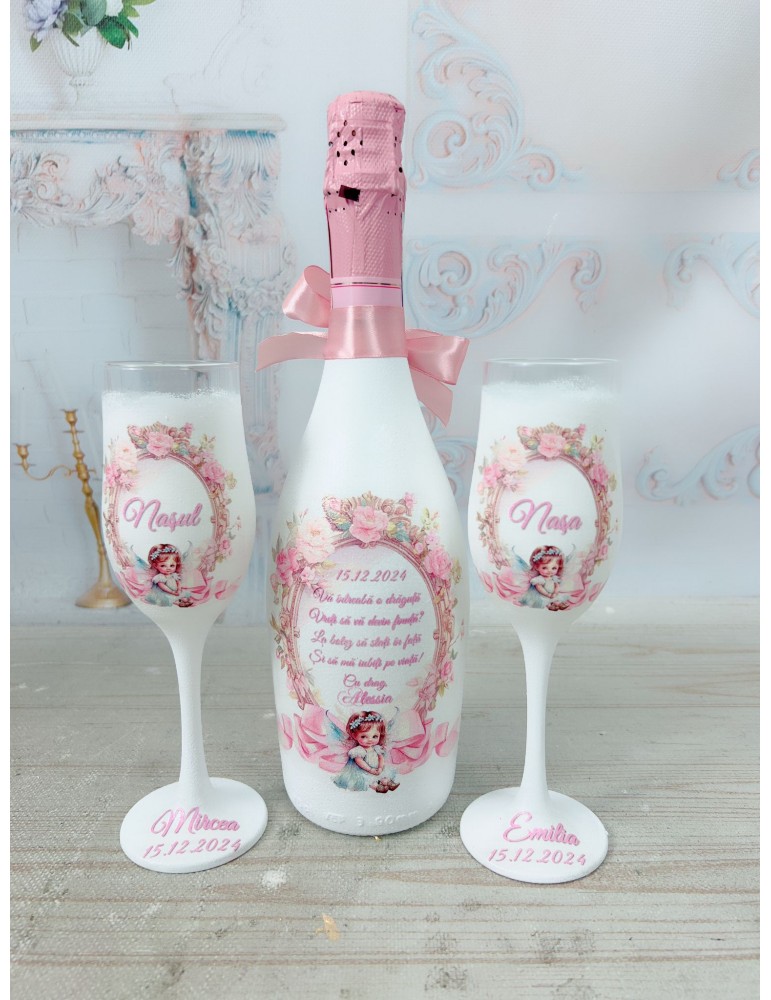 Set Sticla si pahare personalizate – Cadou nasi de botez premium Taxa ...