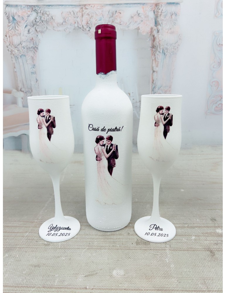 Set cadou personalizat pentru miri – Sticlă și pahare pentru cununia ...