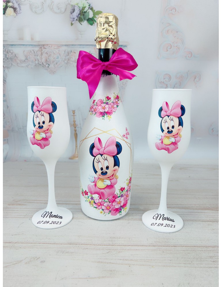Set sampanie personalizat pentru nasi cu tematica Minnie Mouse Taxa ...