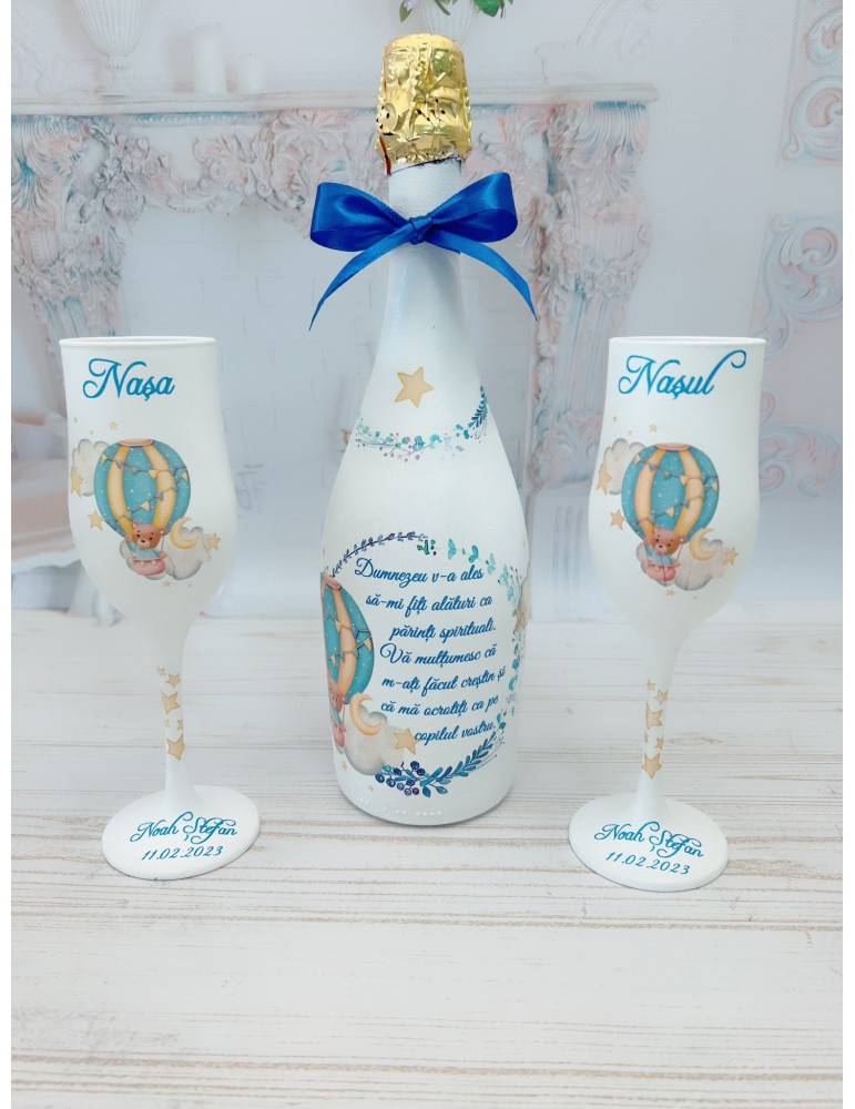 Set sampanie personalizat pentru nasi cu tematica ursuleti Taxa urgenta ...